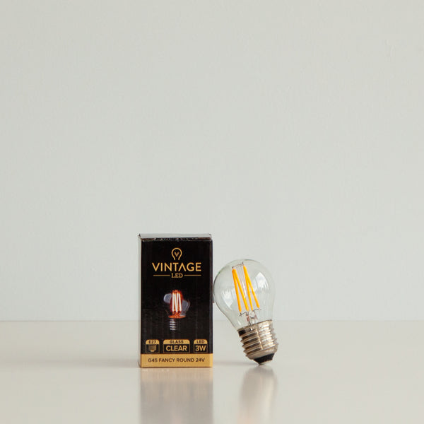 G45 Fancy Round 3W LED Filament Light Bulb - E27 2200K Clear Glass 24V ...
